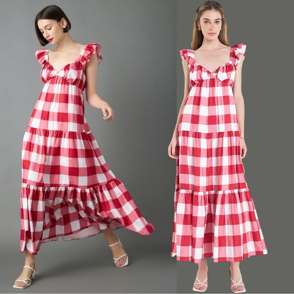 English Factory | Dresses | English Factory Red White Gingham Tiered ...